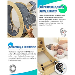 MIWOOYY Large Cat Exercise Wheel with Scratcher and Storage - 40 Inch Natural Solid Wood Cat Treadmill for Indoor Cats Run Motion & Play (Snail)