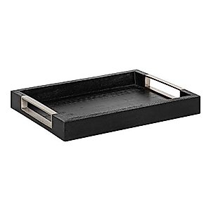 Kate and Laurel Heller Modern Rectangular Tray, 12 x 16, Black, Wood Tray for Storage and Display