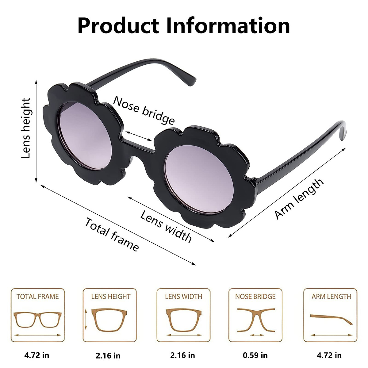 2 Pieces Flower Kids Sunglasses Boy Girl Toddler Sunglasses Cute Baby Sunglasses Party Favors for Boys Girls (Black +White)