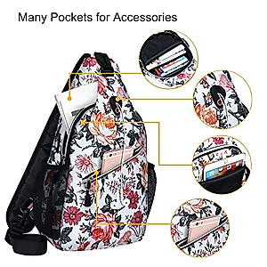 MOSISO Sling Backpack,Travel Hiking Daypack Pattern Rope Crossbody Shoulder Bag, Flamingo&Cichorium