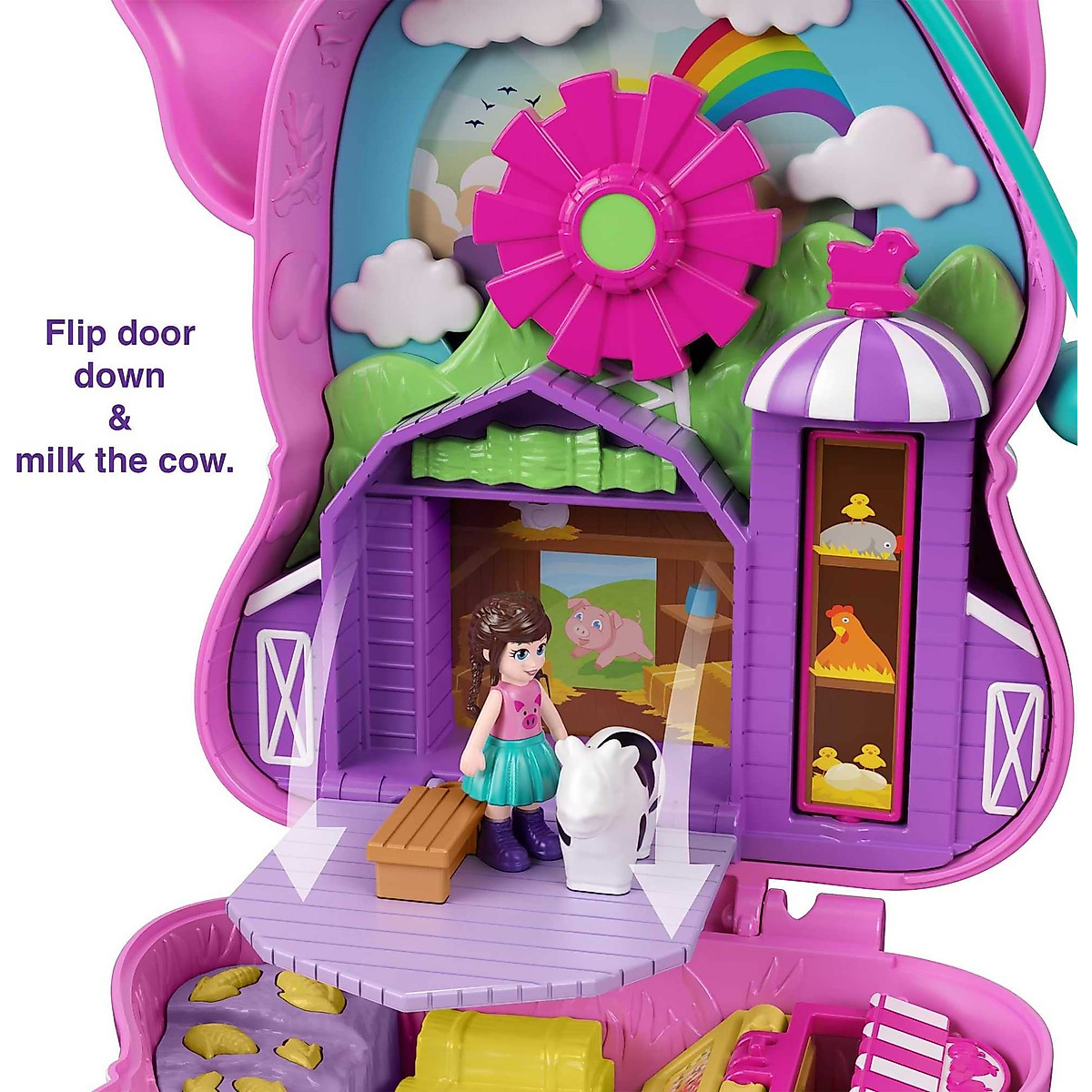 Polly Pocket On The Farm Piggy Compact, Farm Theme, Micro Polly Doll & Friend Doll, 2 Animal Figures (1 Alpaca with Hair), Fun Features & Surprise Reveals, Great Gift for Ages 4 Years Old & Up