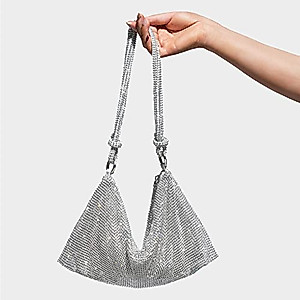 SWEETV Women's Evening Bag,Rhinestone Clutch Purse for Formal/Wedding/Cocktail/Prom/Party/Club,Silver Hobo Bags,Large