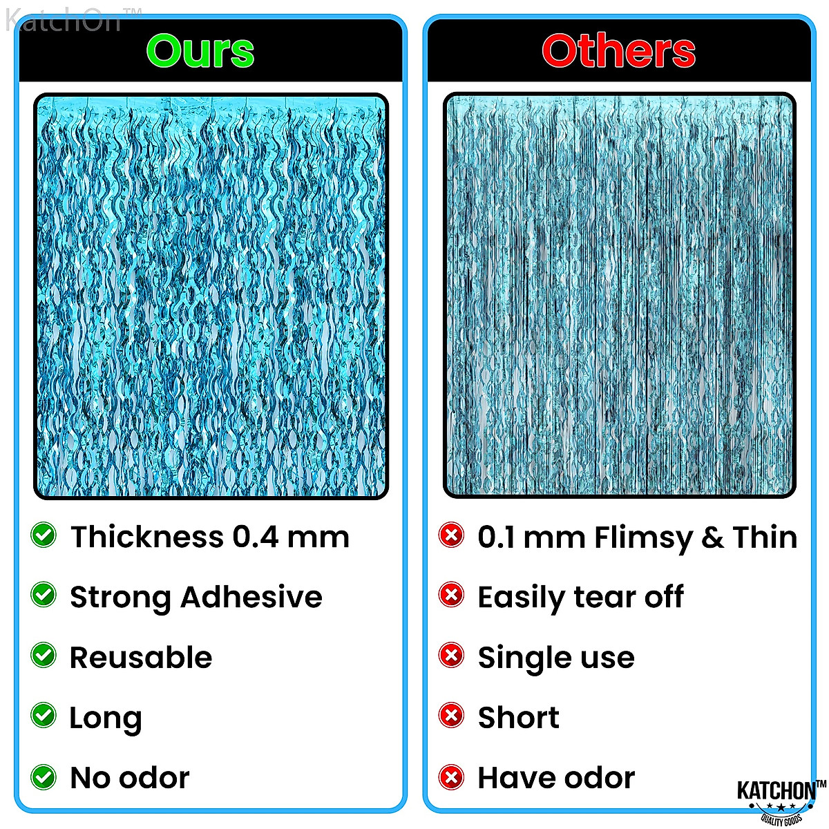 KatchOn, XtraLarge, Wavy Blue Foil Fringe Curtain - 3.2x6.4 Feet, Pack of 2 | Blue Water Streamer Backdrop for Beach Party Decorations | Under The Sea Party Decorations | Summer Decorations for Party