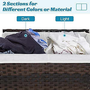 HKLGorg Laundry Hamper 90L Hamper for Laundry Clothes Hamper Laundry Basket with Lid Wicker Laundry Basket with 2 Removable Liner Bags 6 Laundry Bags Woven Laundry Basket for Bedroom Bathroom, Brown