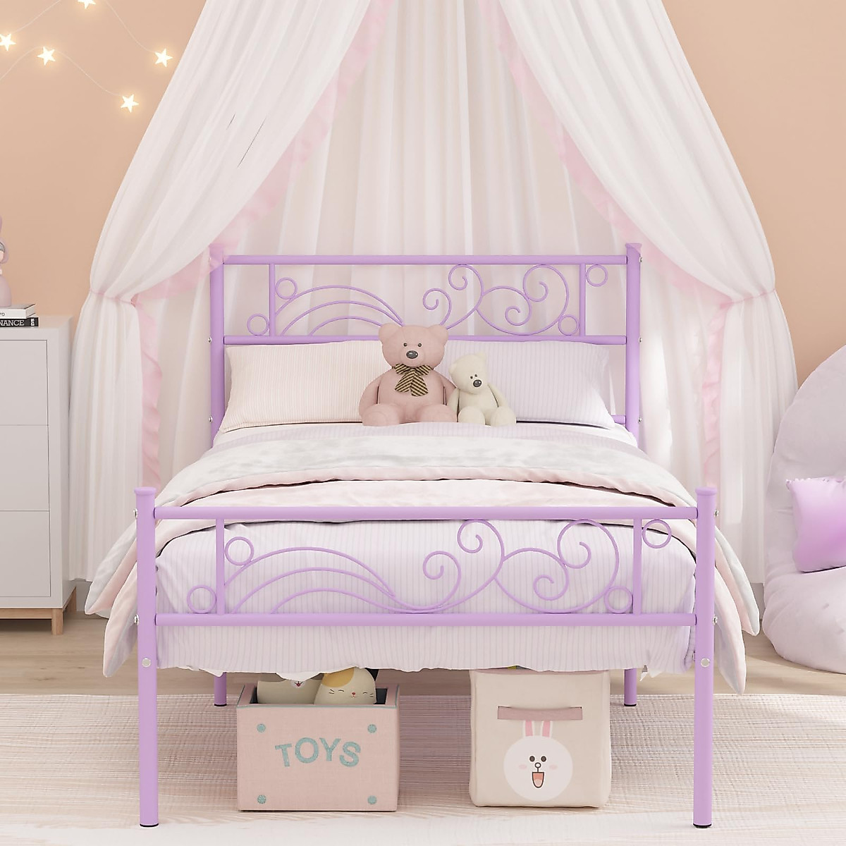 Weehom Twin Bed Frame with Headboard, Princess Bed Metal Platform No Box Spring Needed,Heavy Duty Metal Slats Support Easy Assembly for Kids Girls Adults Purple