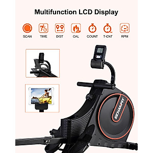ECHANFIT Magnetic Rower Rowing Machine for Home Use Foldable w/16 Level of Quiet Magnetic Resistance with LCD Monitor and Adjustable Console Angle for Cardio Training (CR49)
