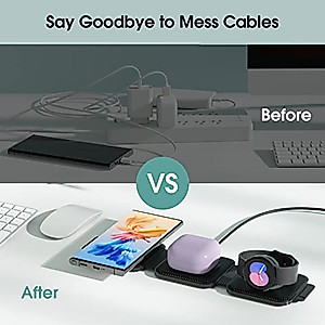 Folding Wireless Charger for Samsung, 3 in 1 Travel Charging Pad Compatible with Samsung Galaxy Z Flip 4/ S23/22/21/20/10/9/8/7 Note 20/10/9/8/7/6/5, Galaxy Watch 5/4/3/Active 2/1/LTE, Buds 2/Pro/Live