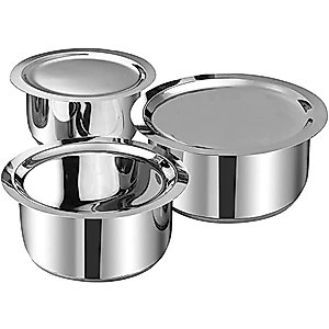 ARTISENIA 3 Pcs Stainless Steel Induction & Gas Stove Friendly Container Pot Set | Stainless Steel Tope Cookware Set with Lids