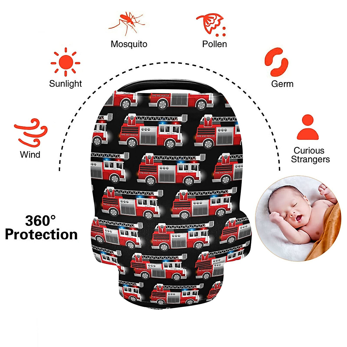 Fire Truck 3D Baby Car Seat Covers, Nursing Cover Breastfeeding, Scarf Soft Breathable Stretchy Coverage, Carseat Cover for Boys and Girls…