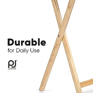 PJ Wood Folding TV Tray Table & Snack Table with Storage Rack, Natural - 5 Piece Set