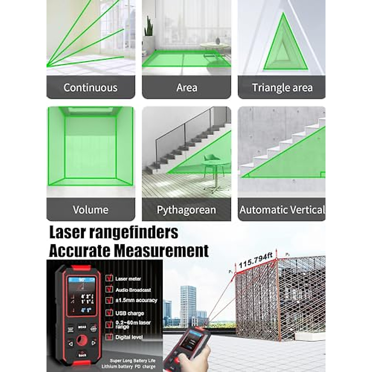NOYAFA NF-518S Wall Scanner Stud Sensor 3IN1 Stud Detector Beam Detector Laser Rangefinder Digital Level Meter Tape Measure for Metal, Wood, Joists, AC Cord Rechargeable, Voice Annunciation
