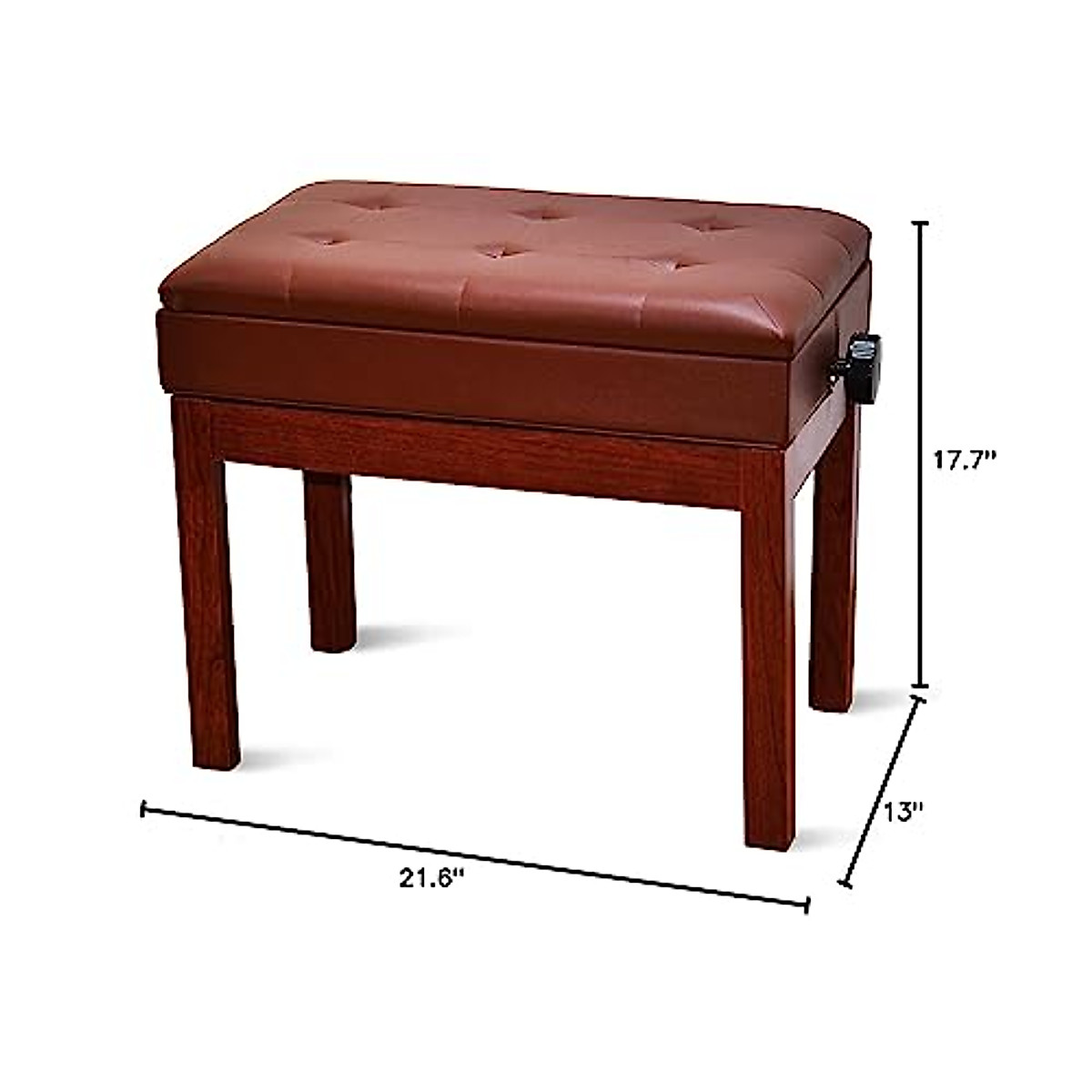 icefree Piano Bench Adjustable with Storage, Brown Piano Bench Cushions Leather & Solid Wood,Music Bench, Piano Stool