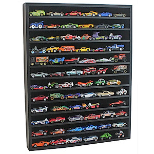 DisplayGifts Open Front Hot 1:64 Scale Toy Cars Wheels Matchbox Display Case Die-cast Model Cars Storage Cabinet - NO Door Cover in The Front (Black) - 26.5 X 18.75 X 3 Inches