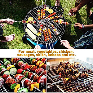 12PCS Kabob Skewers Flat Metal Stainless Steel BBQ Barbecue Skewer 14" Anti-Roll Heavy Duty Shish Kebob Sticks Wide Reusable Grilling Skewers Set for Meat Shrimp Chicken Vegetable Kebab Fork Sausage…