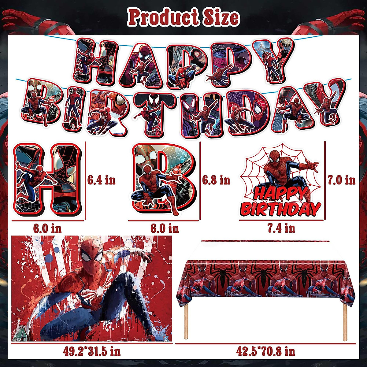 Spider Birthday Party Supplies, Spider Birthday Party Decorations Include Backdrop, Birthday Banner, Hanging Swirls, Spider Balloons, Cupcake Toppers, Tablecloth
