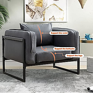 TUKAILAi Faux Suede Leather Single Sofa Couch with 1 Cushion, Modern Accent Chair with Arms and Metal Frame for Living Room, Upholstered Lounge Chair Armchair for Bedroom Guest Reception (Grey)