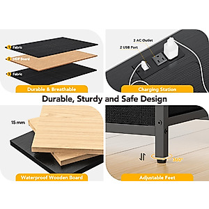 Decofy Dresser for Bedroom with LED Lights and Power Outlets, 8 Drawers TV Stand Dresser for 65 Inch TV, Fabric Chest of Drawers with Open Shelves, Black Dressers for Bedroom, Closet