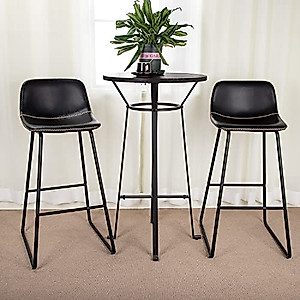 HeuGah Bar Stools,30" Bar Height Stools Set of 2,Faux Leather Bar Stools with Back,Modern Counter Stool for Kitchen Island (Black)