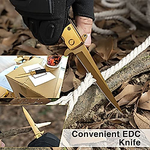 GVDV Folding Pocket Knife with G10 Handle, 7Cr17 Stainless Steel EDC Knife with Safety Liner-Lock, Camping Hunting Fishing Knife for Men Women, Gold