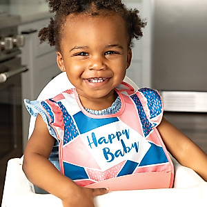 Tiny Twinkle Silicone Pocket Bibs - Waterproof Bibs Babies, Food Catching, Mess-Proof Bibs for 6-24 Months Old Baby Boy and Girl, Toddlers, 2-Pack (Shine, Happy)