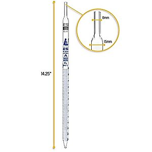 EISCO Serological Pipette, 25ml - Class A, Tolerance ±0.100ml - Blue Graduations - Color Code, White - Calibrated for Delivery to Jet - Borosilicate Glass