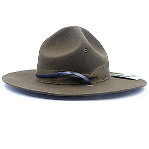 TingTingo Military Campaign Hat Drill Sergeant Instructor Mountie Ranger Hat 100% Wool Olive