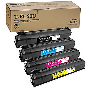 4PK T-FC50U Toner Cartridge Set T-FC50U-K T-FC50U-C T-FC50U-M T-FC50U-Y TANFENR Compatible Replacement for Toshiba e-Studio 3555c 3055c 2555c Toner Cartridge Packaging
