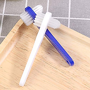 Artibetter 2Pcs Denture Brushes Double-sided False Teeth Toothbrush Denture Cleaning Tool (White + Blue)
