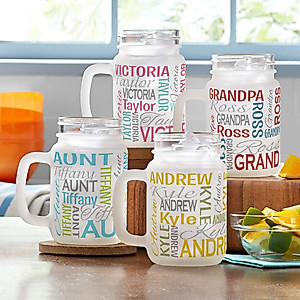Let's Make Memories Personalized Frosted Mason Jar, Personalized with Name, Old Fashioned Drinking Jar - Blue/Orange