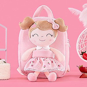 Gloveleya Kids Backpack for Girls backpacks Plush bag with Soft doll for Toddler baby Strawberry 9 Inches