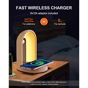 UMUTOO 3 in 1 Charger Station with Wireless Phone Charger, LED Night Light, Bluetooth Speaker,Portable Dimmable Music Speaker Charger Touch Lamp. Birthday Present for Women,Men, Mom, Dad. (White)