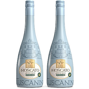Tuscanini Sparkling Moscato Grape Juice, 25.3oz (2 Pack) | Non Alcoholic Italian Moscato | Elegant Champagne Bottle | Imported from Italy | Great for Cocktails | Kosher