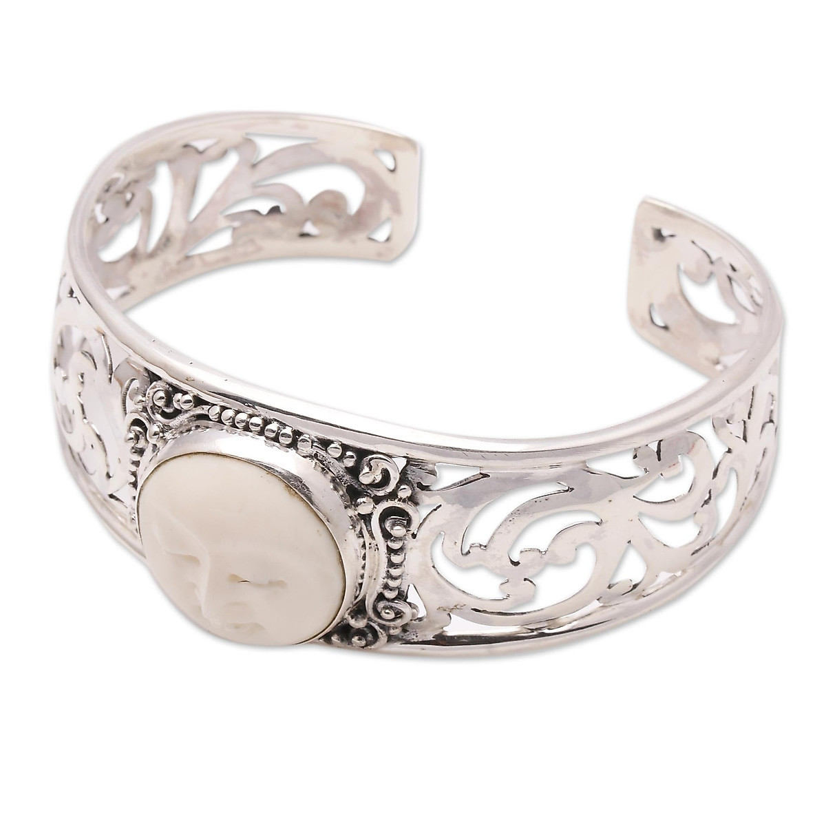 NOVICA Handmade .925 Sterling Silver Bone Cuff Bracelet from Bali Indonesia [6.25 in L (end to End) x 0.8 in W] 'Ocean Soul'
