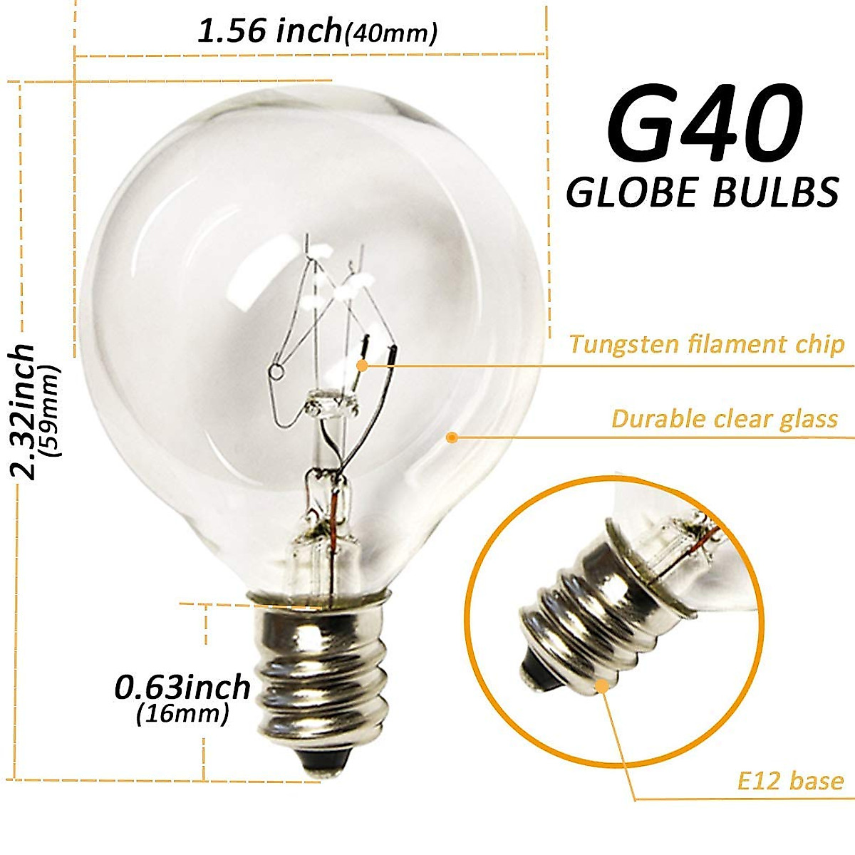 YiLighting G40 Globe Bulb 5W Incandescent Bulbs for Indoor Outdoor String Light Bulbs Replacement (10)