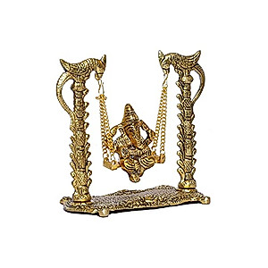 KridayKraft Metal Ganesh Ji on Swing Jhula Statue (Gold Standard)