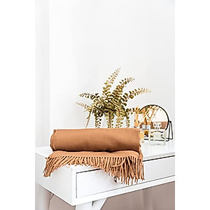 KHUSCO | 100% Baby Alpaca Wool Throw Blanket Joy | 71" L x 51" W | Warm Peruvian Cozy, Lightweight for Home and Travel | Camel