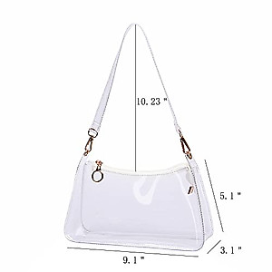 Clear Purses for Women Stadium, Cute Clear Purse Stadium Approved, Clear Shoulder Bag Small Clear Clutch Purse Hobo Bag with Zipper Closure (White)