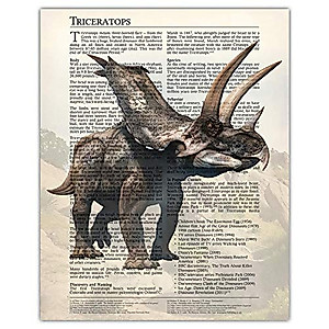 TRex, Triceratops, Brontosaurus, Stegosaurus Set of 4, 8x10 Dinosaur Wall Art: Embark on a Jurassic Journey with This Dinosaur Room Decor for Boys, Girls & Teens - Great Dinosaur Poster for Bedroom
