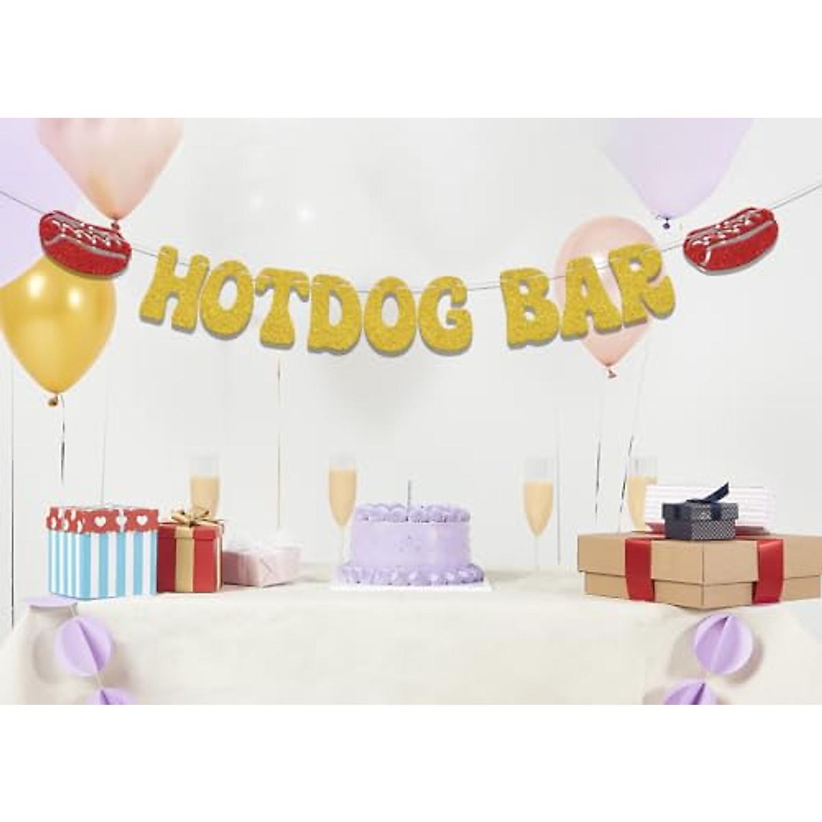 Hotdog Bar Banner,Hotdog Birthday Party Decorations,Fiesta Birthday Food Party Decor,Build Your Own Hot Dog Sign,Flaming Hot Dog Sausage Home Party Supplies Gold Red