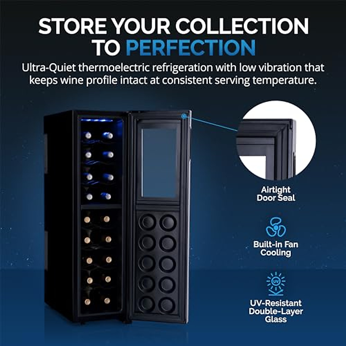 NewAir Shadow-T Series 18 Bottle Thermoelectric Wine Fridge, Dual Temperature Zones, Countertop Wine Refrigerator, Mirrored Compact Wine Cellar, Double-Layer Glass Door Cooler, Vibration-Free