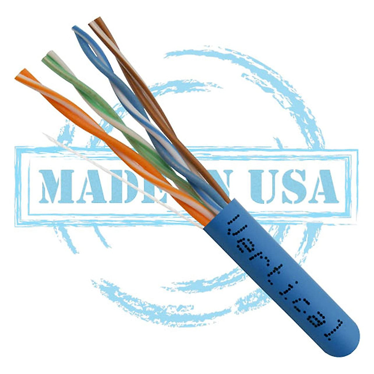 Vertical Cable CAT6, 550 MHz, UTP, 23AWG, 8C Solid Bare Copper, Plenum, 1000ft, Bulk Ethernet Cable - Made in USA, Blue