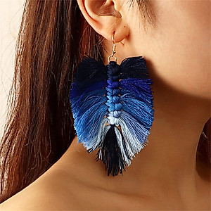 ONLYJUMP Long Layered Dangle Earrings Colorful Elegant Tiered Tassel Druzy Dangle Drop Earrings Handmade Bohemia Tassel Earrings for Women Boho Fashion jewelry Valentine Birthday Party Gift (Blue Sector Tassel)