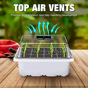 Delxo 10-Pack Seed Starter Kit Seedling Starter Tray (12 Cells per Tray) Humidity Adjustable Plant Germination Kit Garden Seed Starting Tray with Dome and White Base Plus Plant Tags Hand Tool Kit