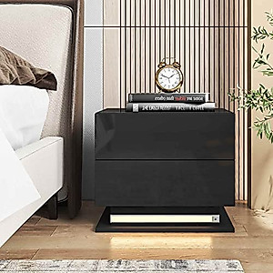 HIGOH Bedside Table Nightstand with High Gloss Drawer Led Bedside Table Metal Frame Night Stand Table with Magnetic Infrared Sensing