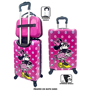 Fast Forward Kid’s Licensed Hard-Side 20” Spinner Luggage Carry-On Suitcase and Beauty Case Set (Minnie Mouse)