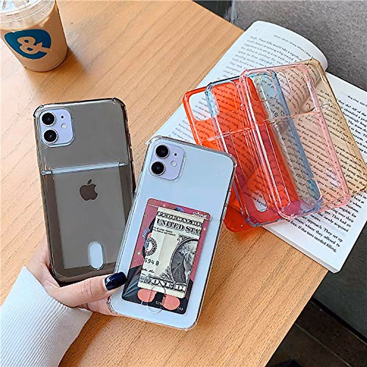 SZINTU iPhone 12 Mini Clear Case - Card Holder Slot, Slim Fit, Wireless Charging Compatible, TPU Shockproof Wallet Bumper
