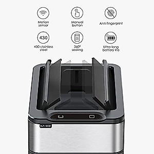 Kitchen Trash Can - ELPHECO - 40 Liter / 10.6 Gallon Automatic Trash Can with Butterfly Lid, Brushed Stainless Steel Finish, Motion Sensor Garbage Can for Kitchen, Office, Living Room, Outside, 6 AAA Batteries (Excluded)