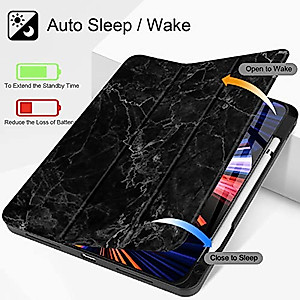 Tuiklol Case for M2 iPad Pro 12.9 inch Generation 6th/5th/4th/3rd 2022 2021 2020 2018 Release - Built in Pencil Holder Slim Protective Stand Back Cover with Auto Wake/Sleep iPad Cover,Marble