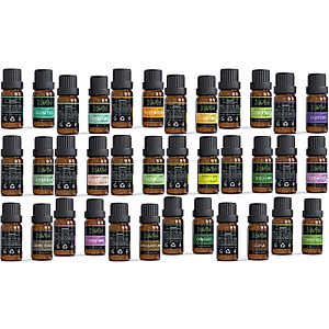 MABUA 18 Essential Oil Set with 20 Holes Case Natural Therapeutic 100% Diffuser Aromatherapy Grade Lavender Lemon Peppermint TeaTree Argan Frankincense Bergamot Lemon