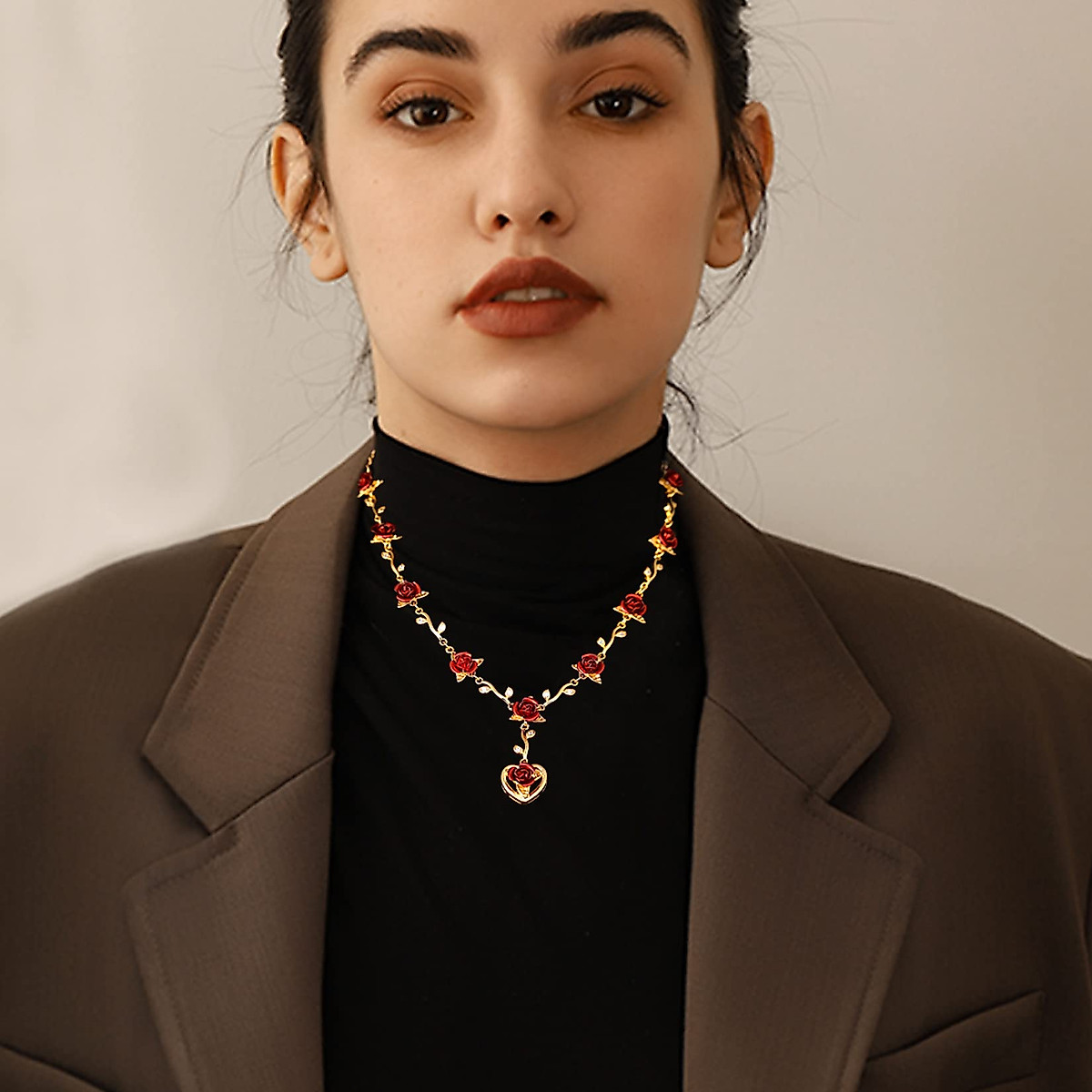 U7 Beautiful Rose Necklace 18K Gold Plated Dozen Flower Link Chain Necklace Choker Collar, Y Necklace for Women, Lover Gift